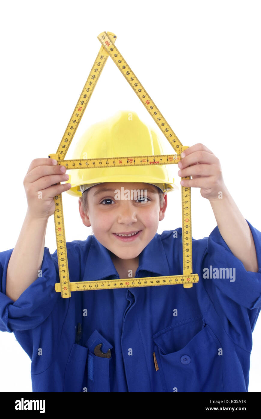 little boy as building worker, building construction Stock Photo - Alamy