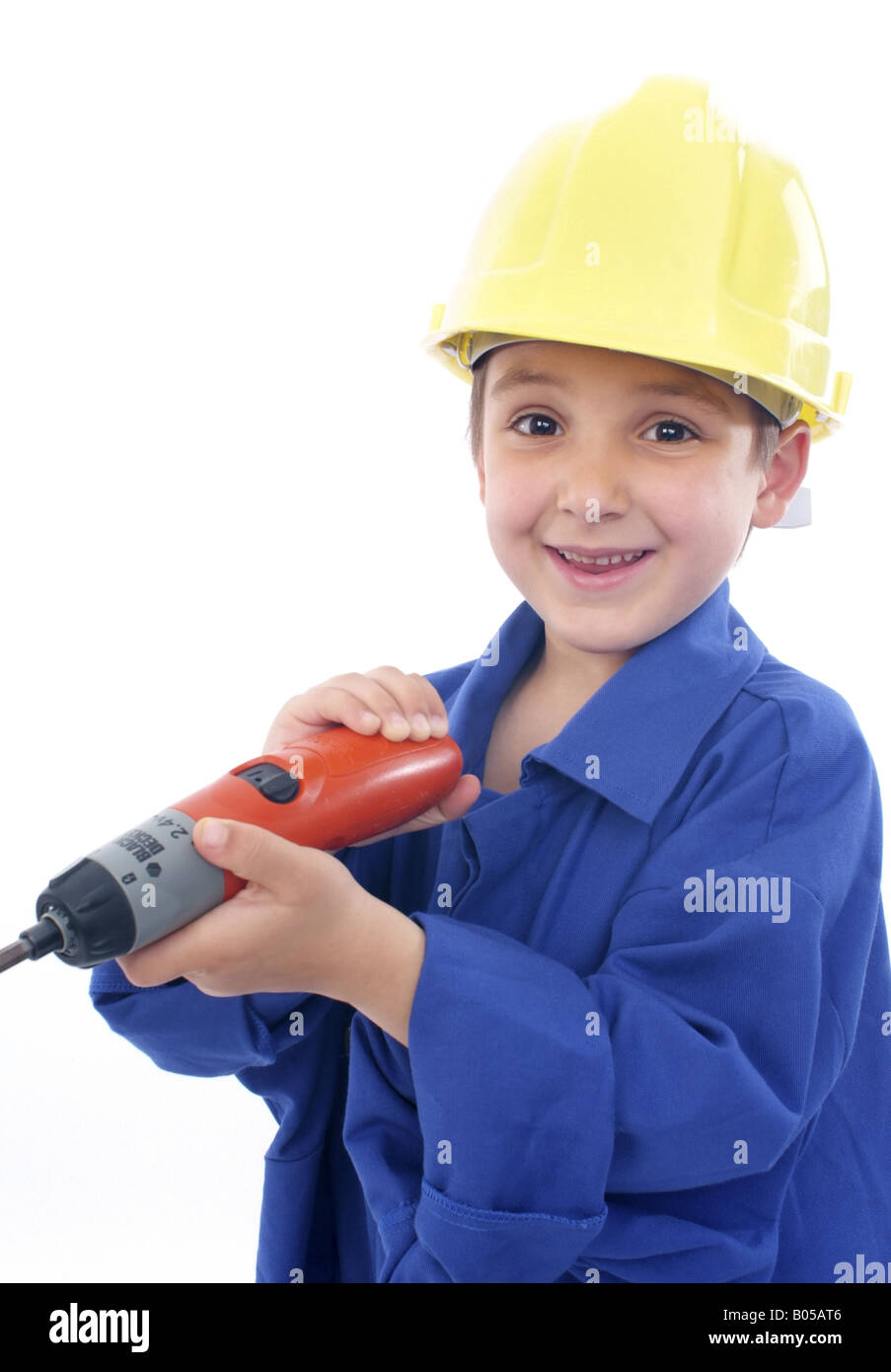 little boy as building worker, with drill machine Stock Photo - Alamy