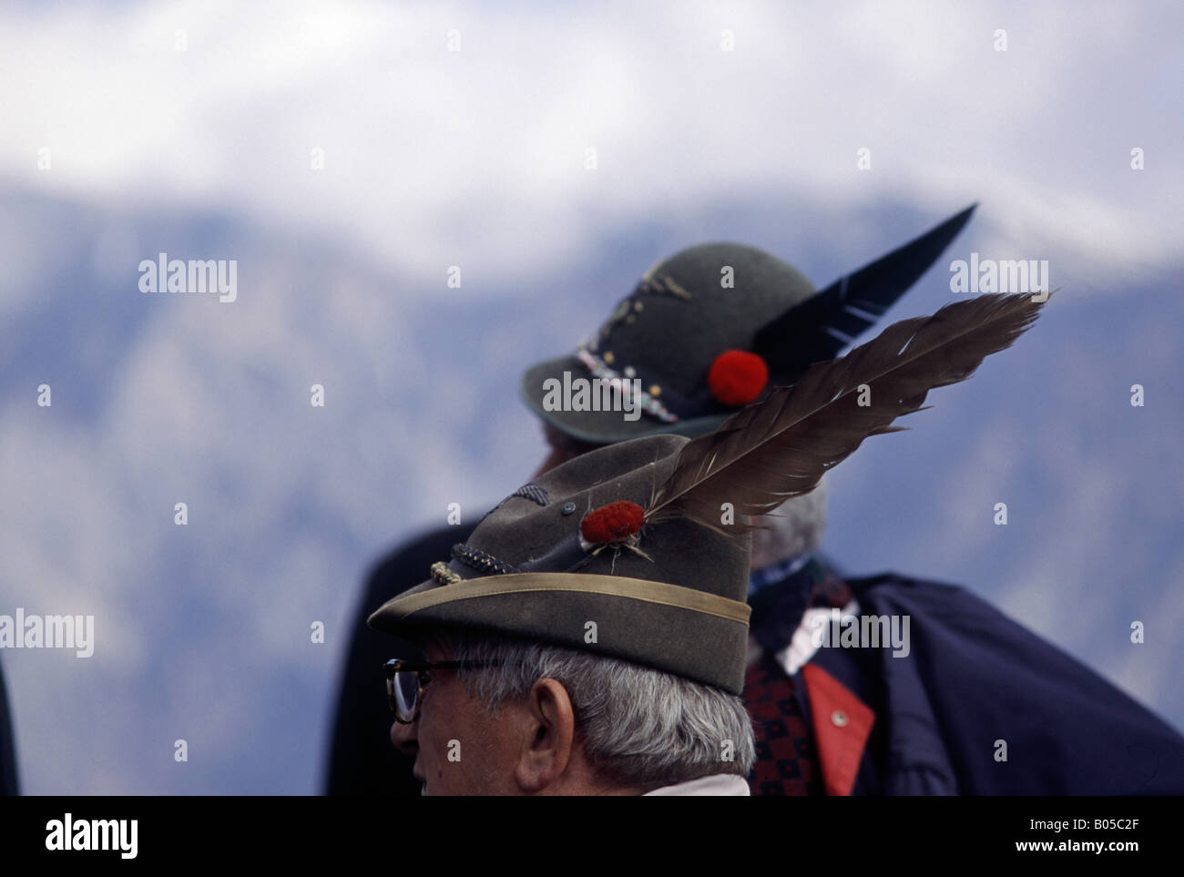 Top of person's hat Traditrional Alpine style Bird feathers Stock Photo ...