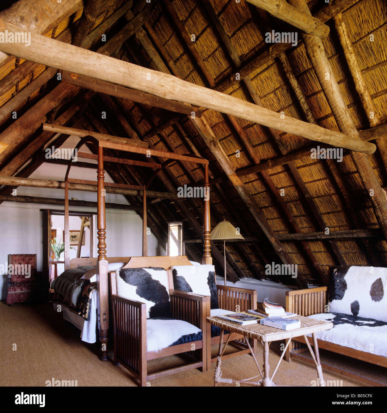 bedroom under the rafters in South African Cape Dutch homestead Stock ...