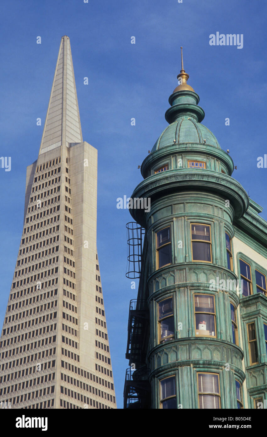 Transamerica Pyramid and Columbus Tower building at night in San ...