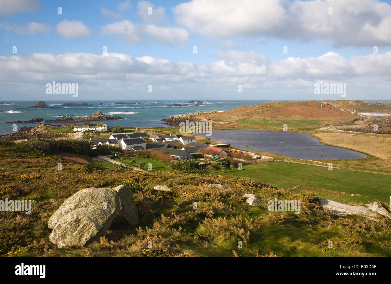 looking west to the atlantic bryher hell bay hotel in foreground Isles ...