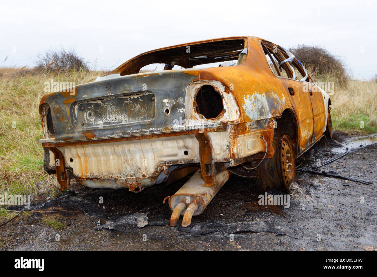 burnt out car near Ingoldmells, Lincolnshire, UK Stock Photo - Alamy