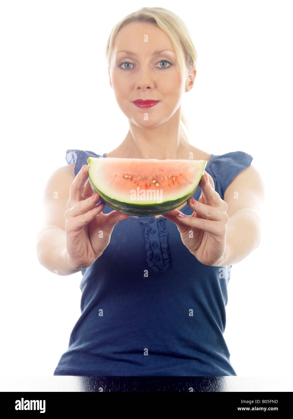 Young Woman Holding Watermelon Model Released Stock Photo - Alamy