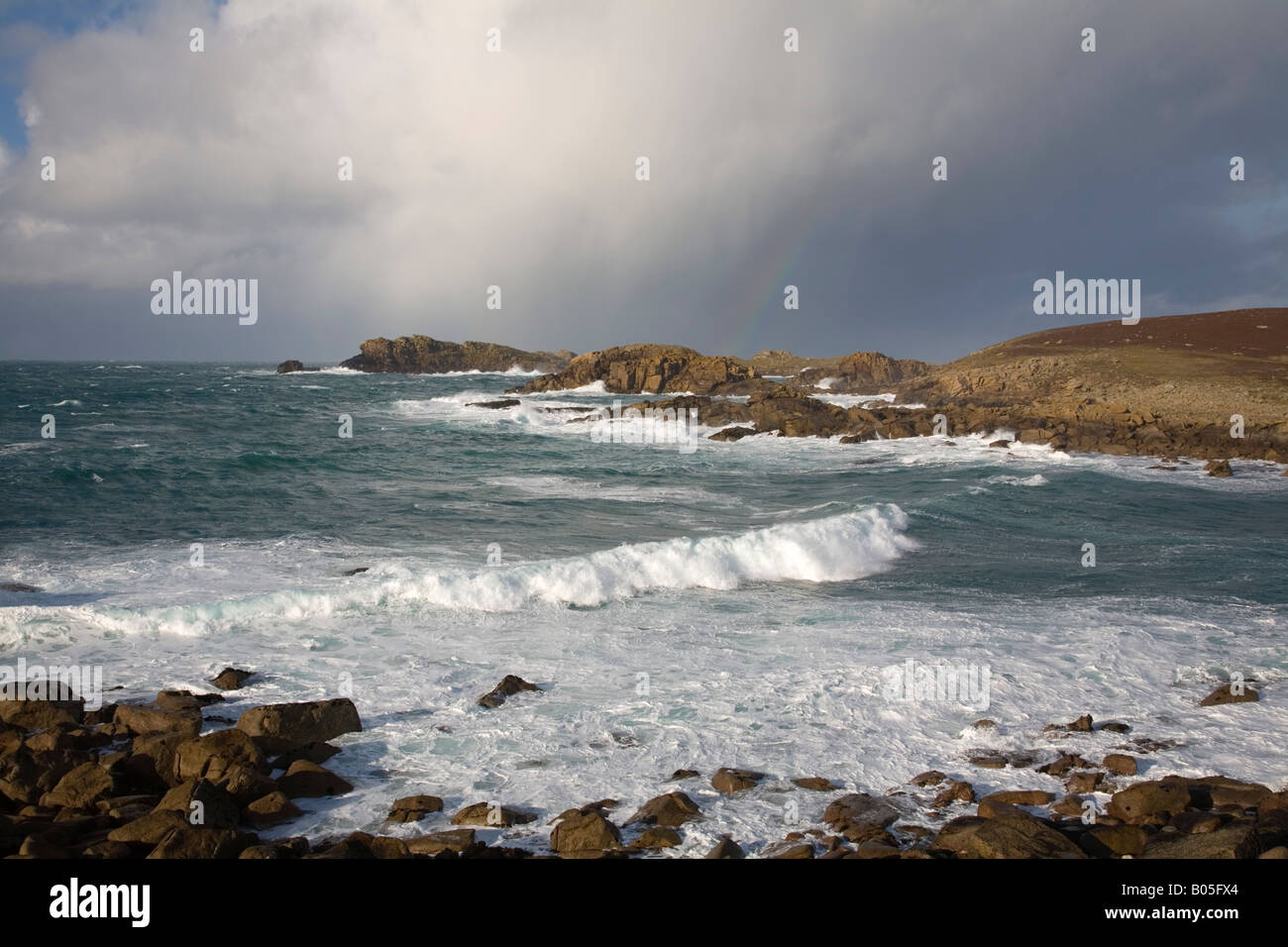 hell bay in a storm bryher Isles of Scilly Stock Photo - Alamy