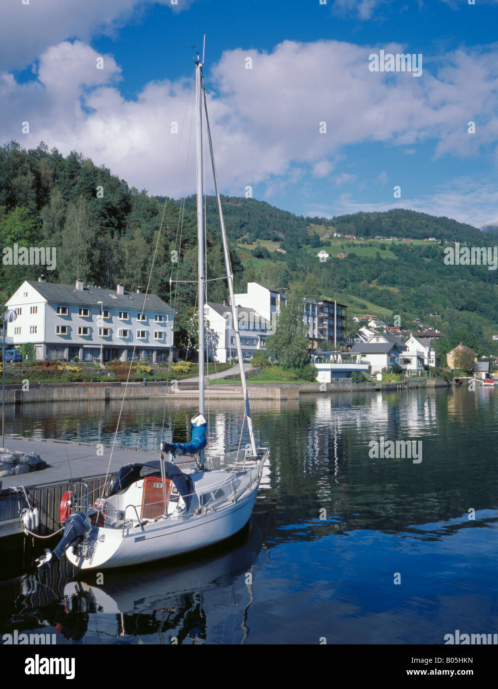 Waterfront at Ulvik at the head of Ulvikfjord, an arm of Hardangerfjord ...