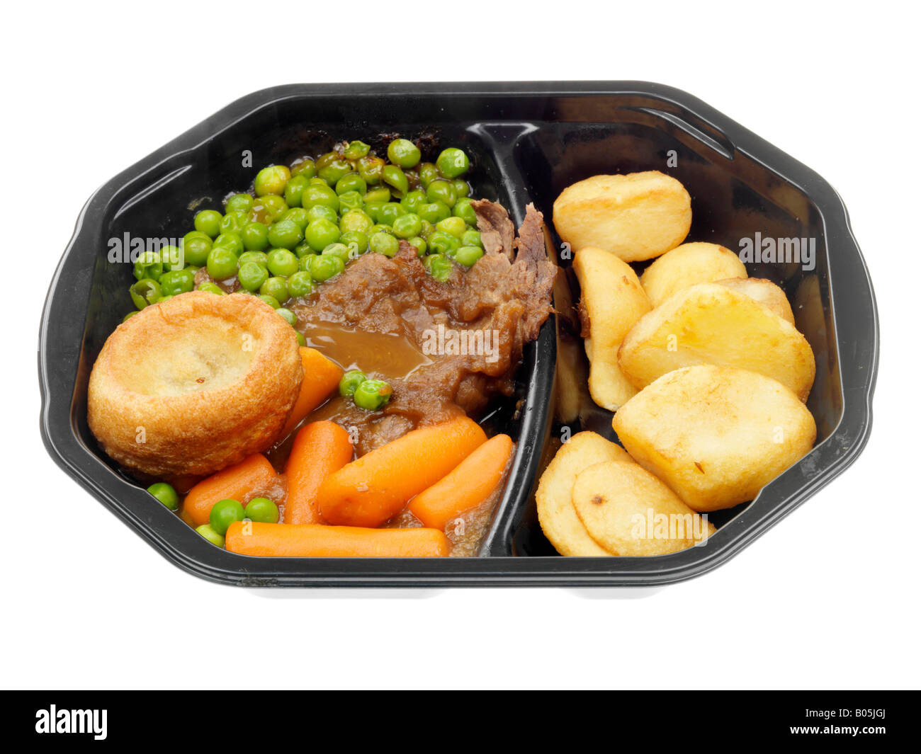 Traditional Ready Meal For One Of Roast Beef With Roast Potatoes ...