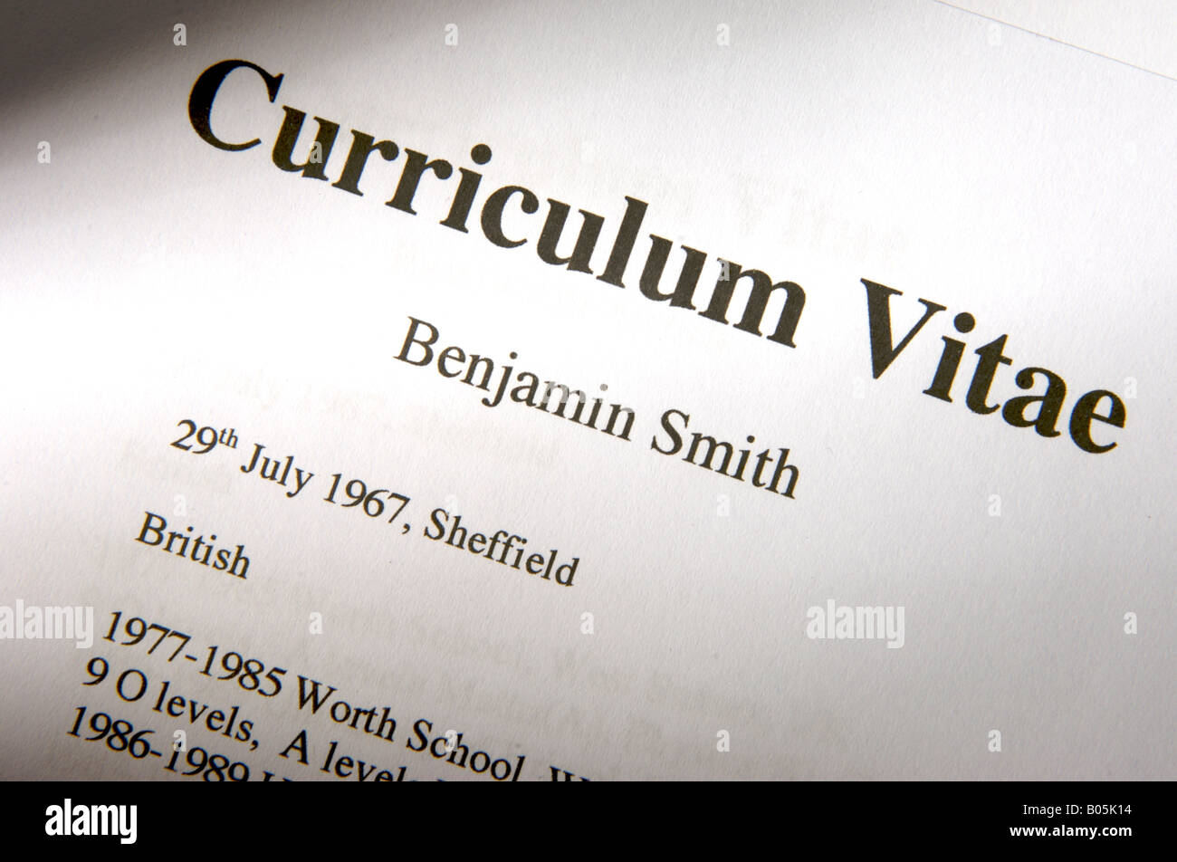 Curriculum Vitae CV Stock Photo - Alamy