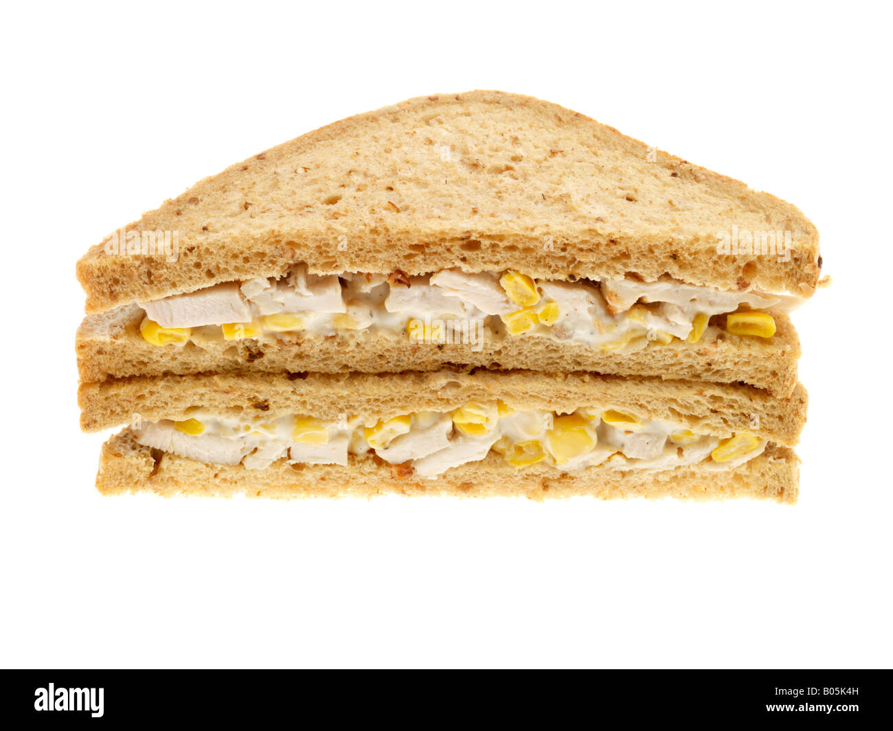 Freshly Prepared Chicken And Sweetcorn Sandwich In Brown Bread Isolated ...
