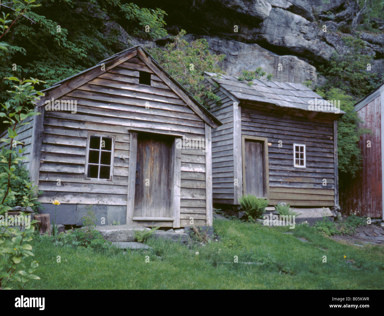 Old traditional timber buildings, Agatunet (Aga Town), beside Sørfjord ...