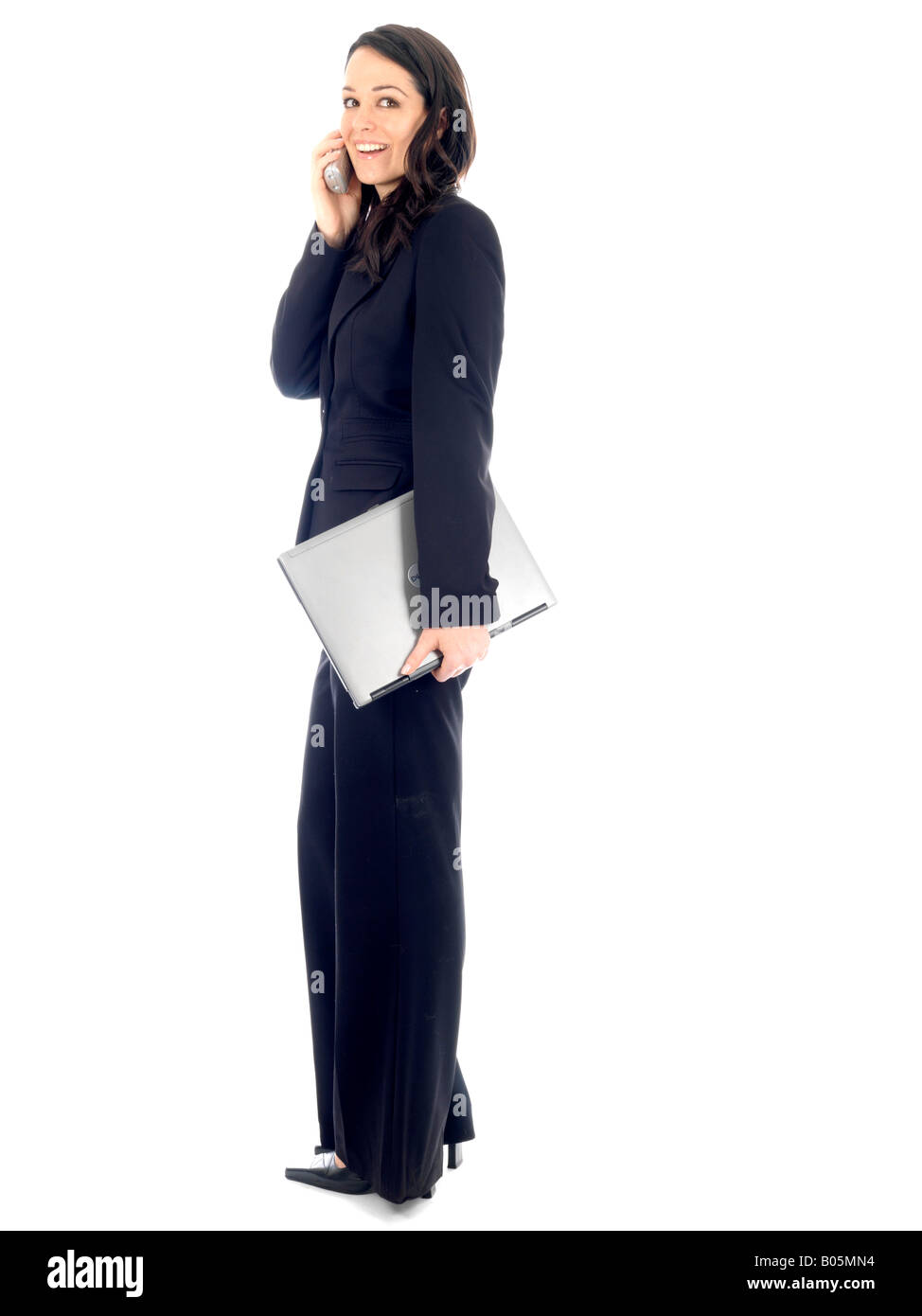 Happy Young Woman Using Phone Model Released Stock Photo - Alamy