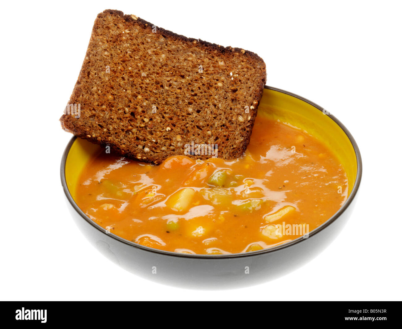 Vegetable Soup with Rye Toast Stock Photo - Alamy