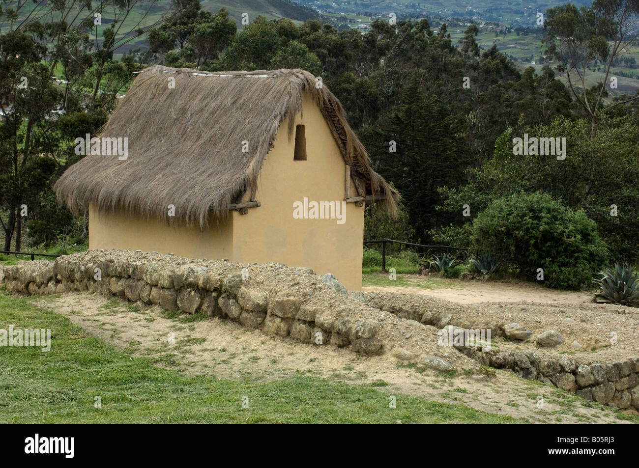 Reconstructed Inca dwelling among the ruins at Ingapirca in the Andes ...