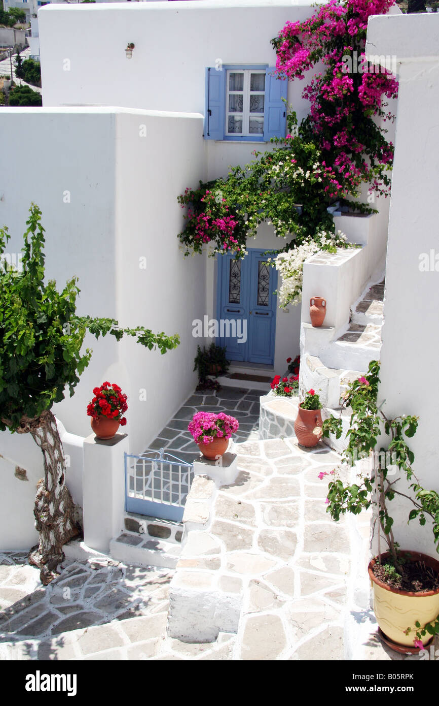 View of a traditional house Lefkes, Paros, the Cyclades, Greece Stock ...