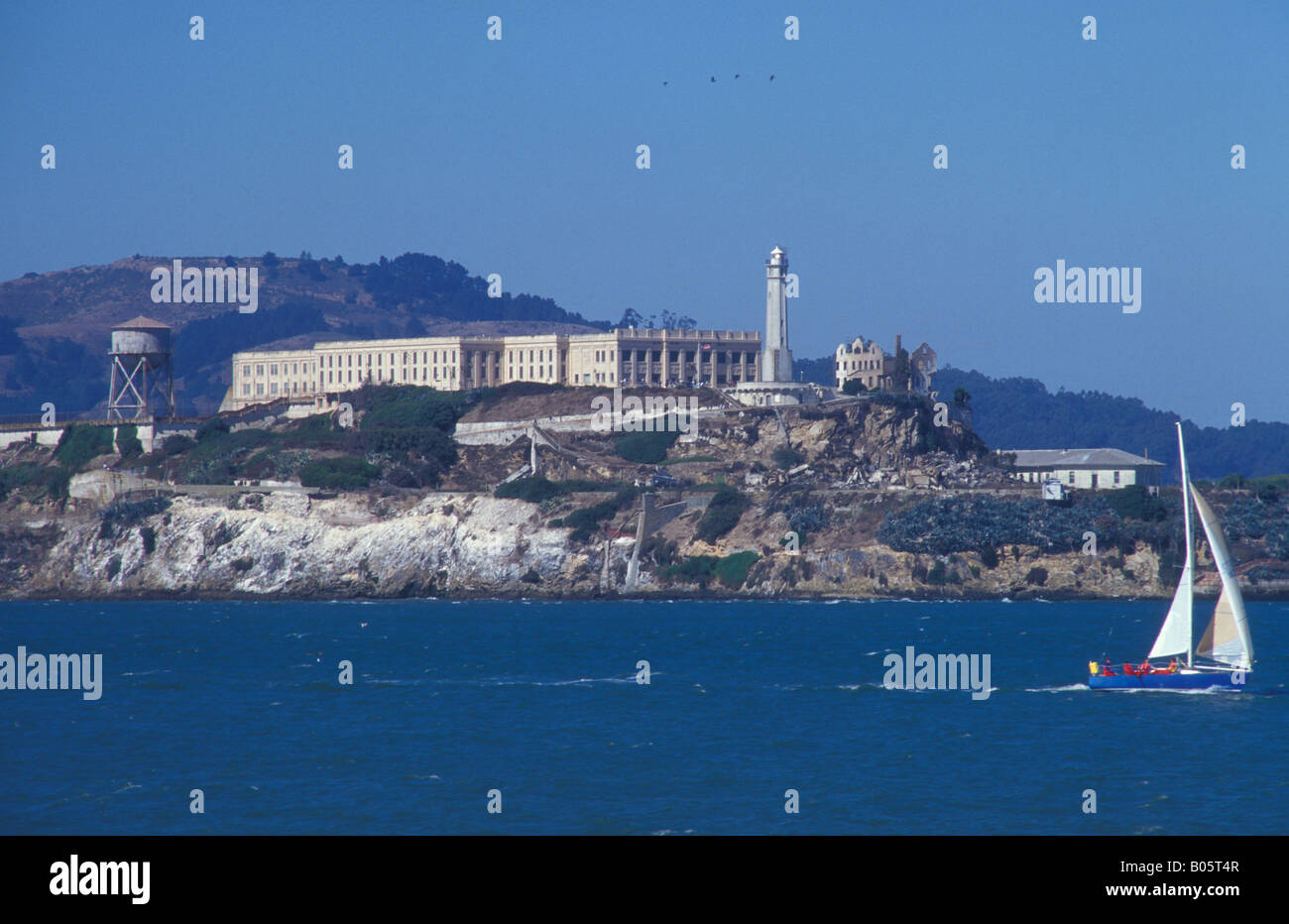 Alcatraz Island with prison buildings at San Francisco Bay near San ...