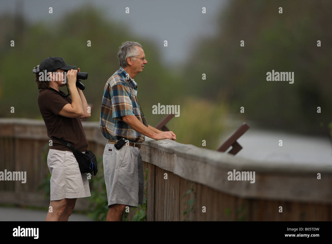 couple birdwatching from bridge Stock Photo - Alamy