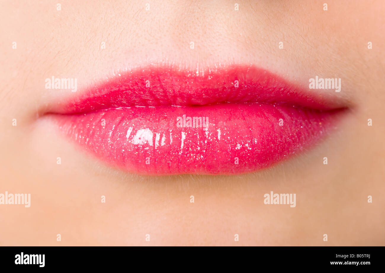 red female lips macro Stock Photo - Alamy