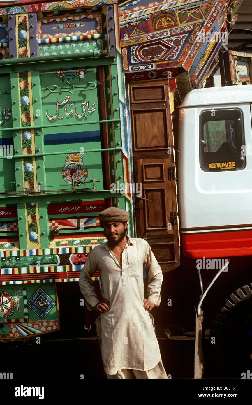 Pakistan Transport Grand Trunk Road man with his decorated truck at a ...