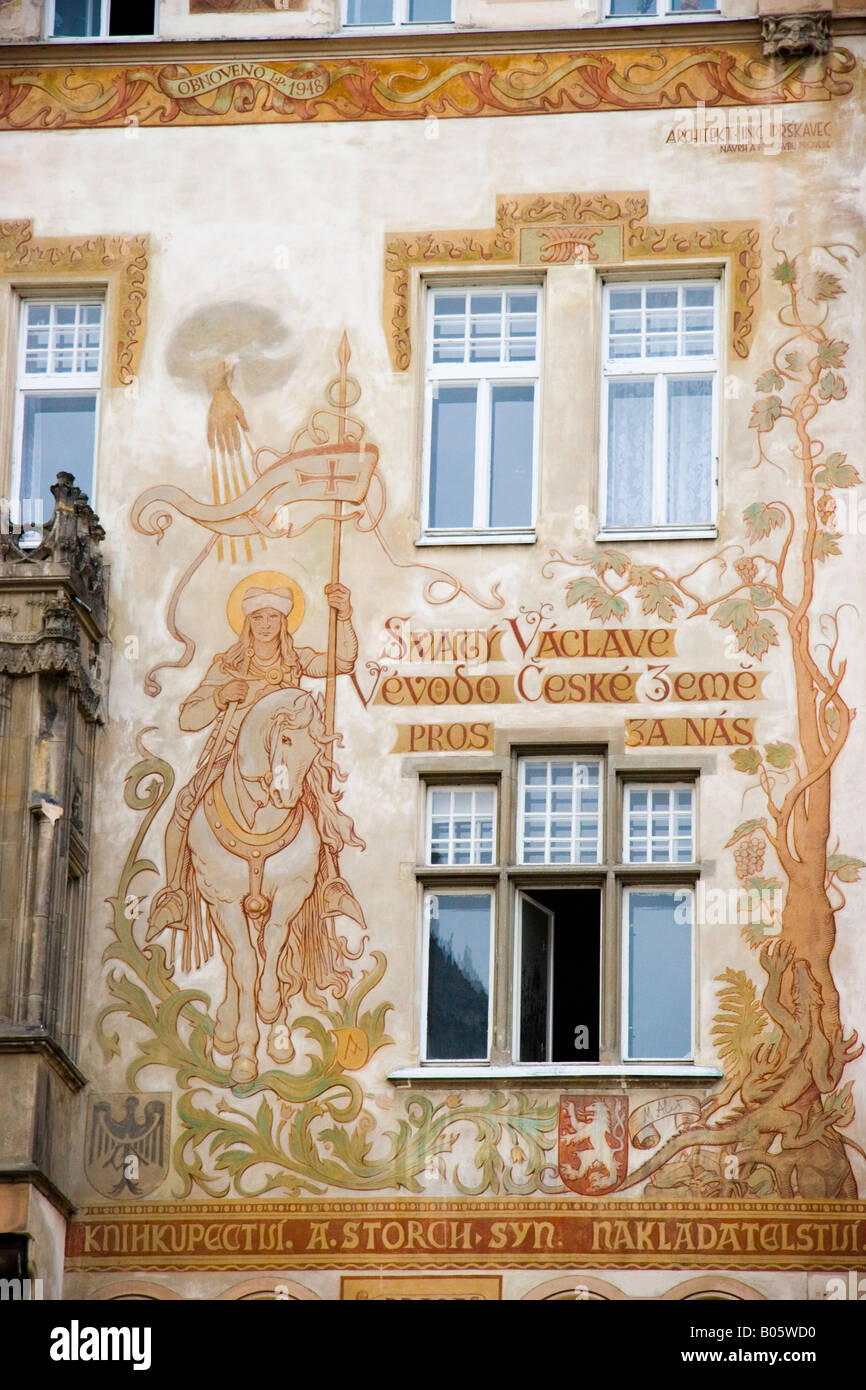 Mucha art on building walls Prague Czech Republic Stock Photo - Alamy