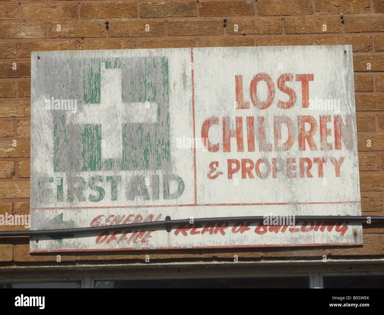 lost children and property sign in fair ground Stock Photo - Alamy