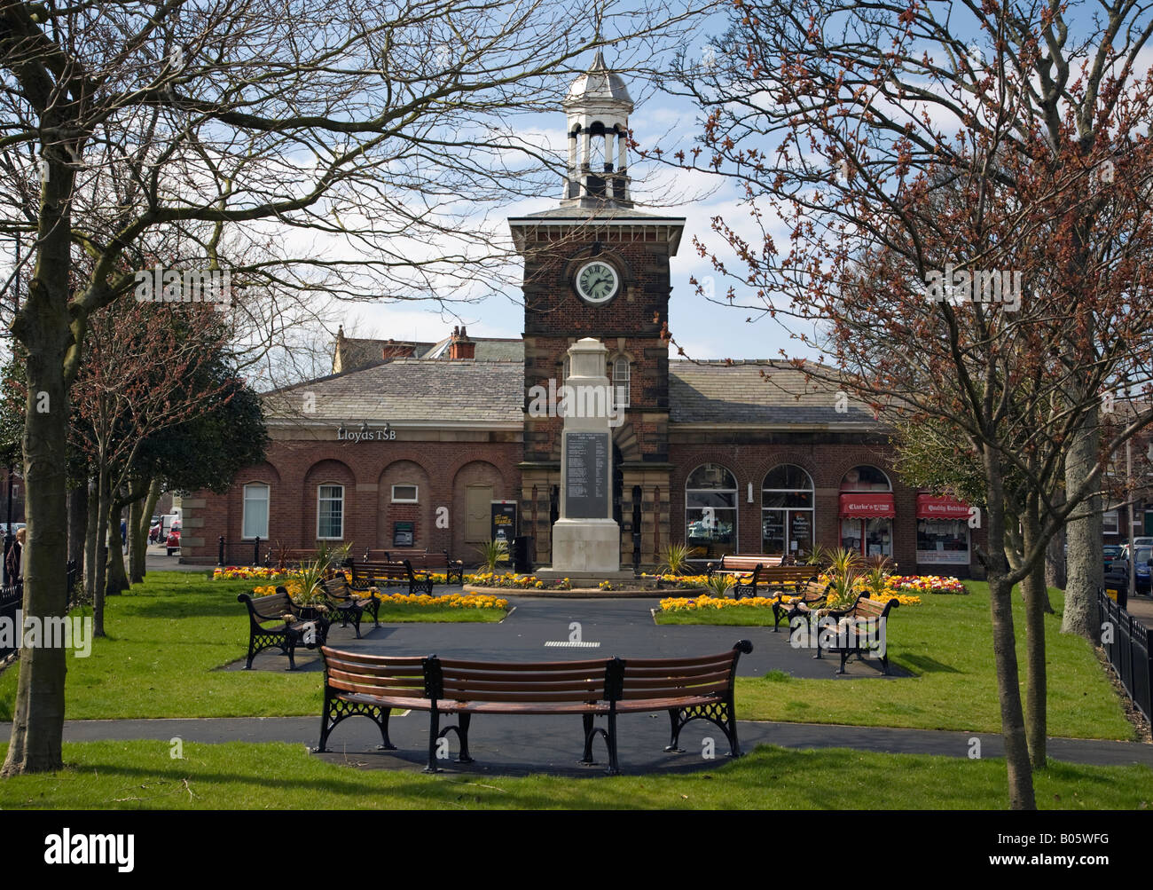 Market Square with clock tower and war memorial in Lytham Stock Photo ...