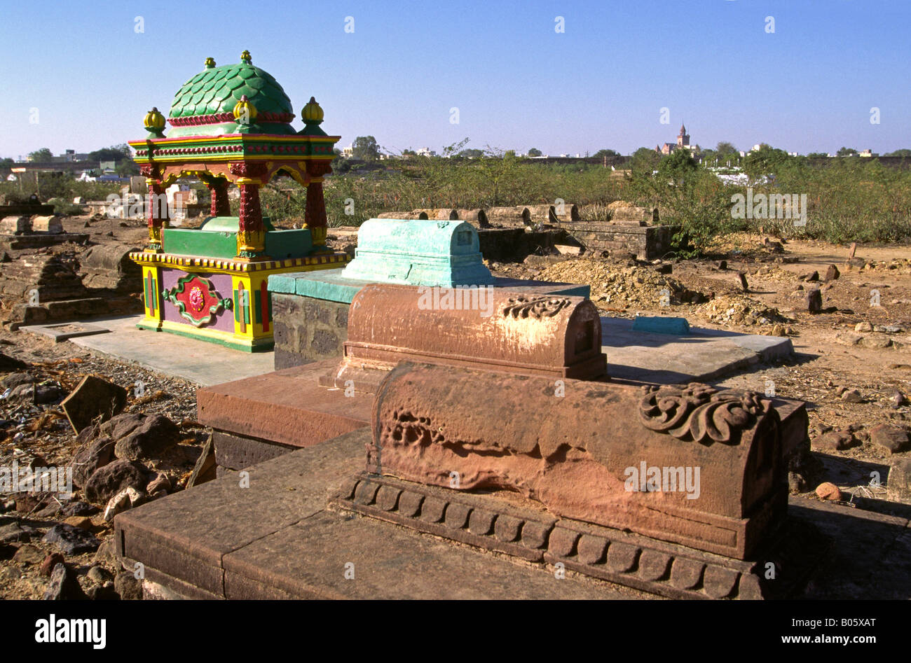 India Bhuj Gujerat colourfullyy painted moslem tomb in graveyard Stock ...