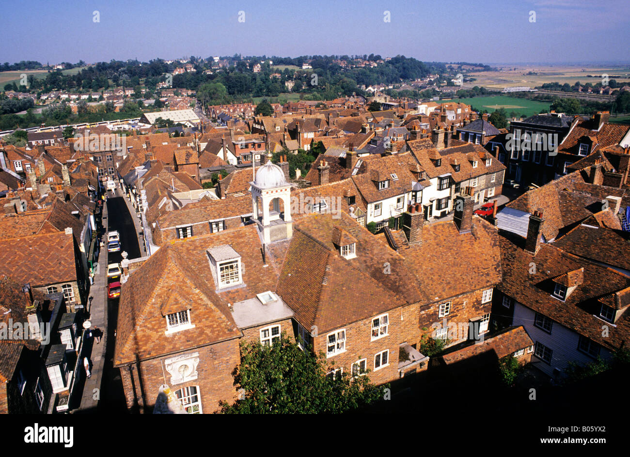 Rye Sussex view of town red tiled roof landscape English townscape ...