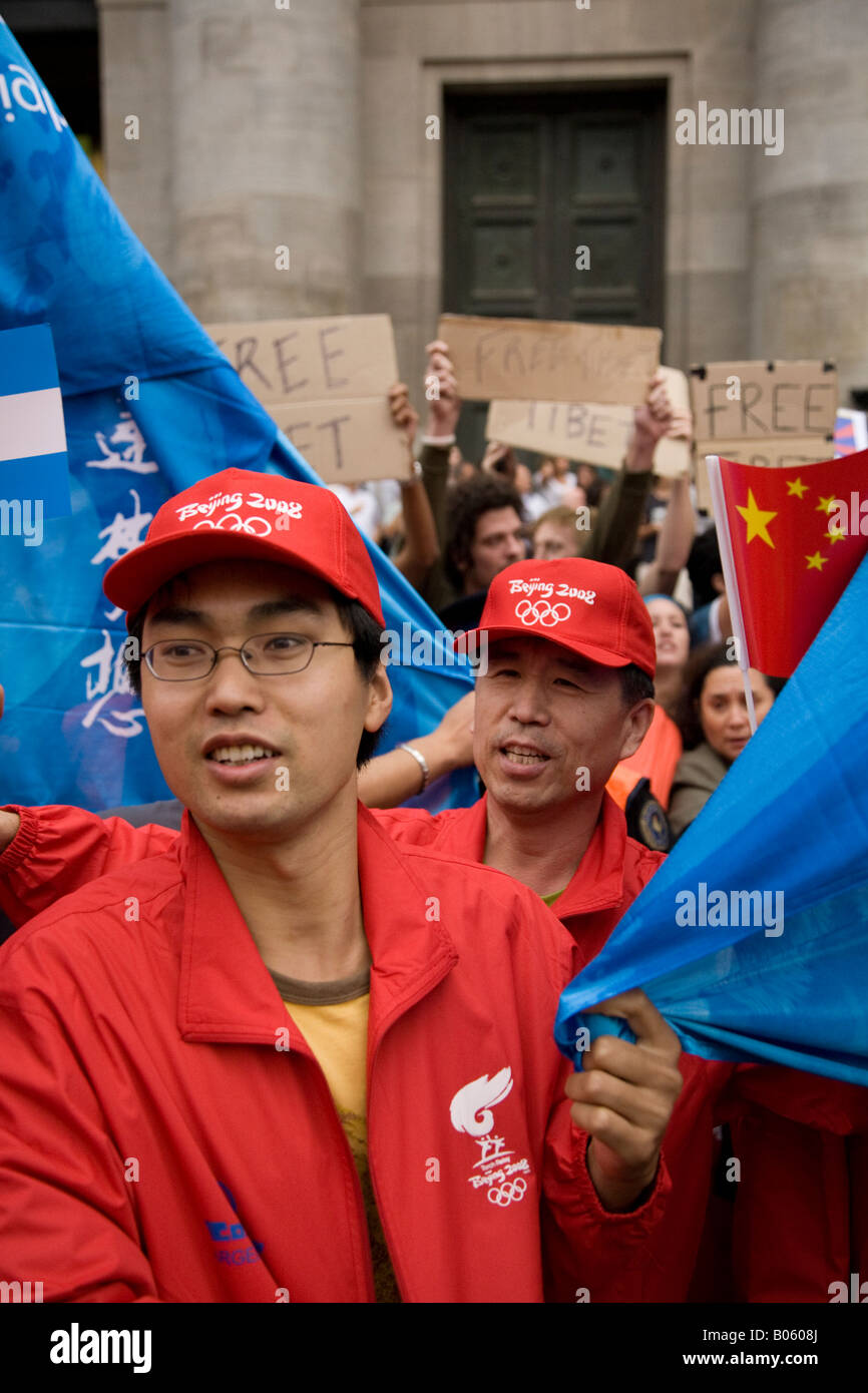 Chinese support the Olympic torch relay through Buenos Aires Stock ...