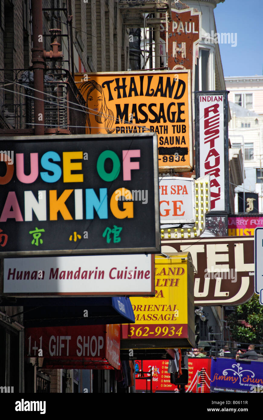 "signs downtown, near Broadway, "San Francisco", California Stock Photo ...
