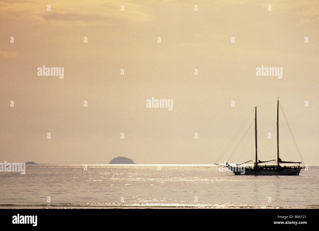 East Coast Peninsular Malaysia Moored two masted schooner in bay Island ...