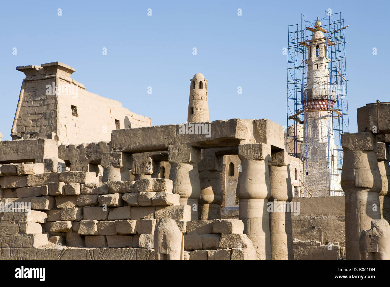Luxor Temple Egypt showing Pylons and minaret of Mosque of Abu el ...