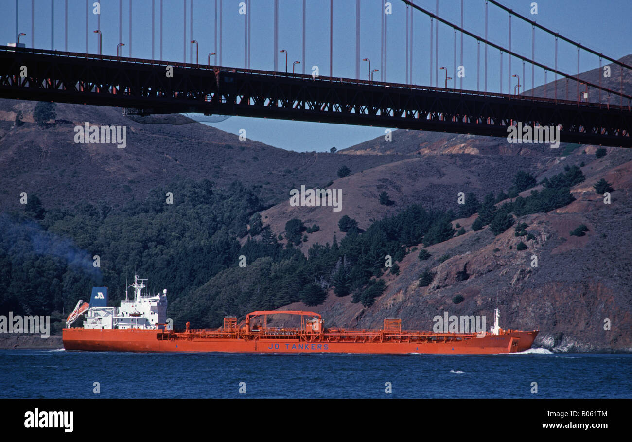 tanker ship sails under the Golden Gate Bridge in San Francisco Bay ...