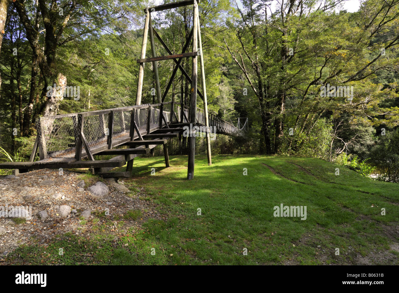 Swing bridge over the Inangahua River Buller South Island New Zealand ...