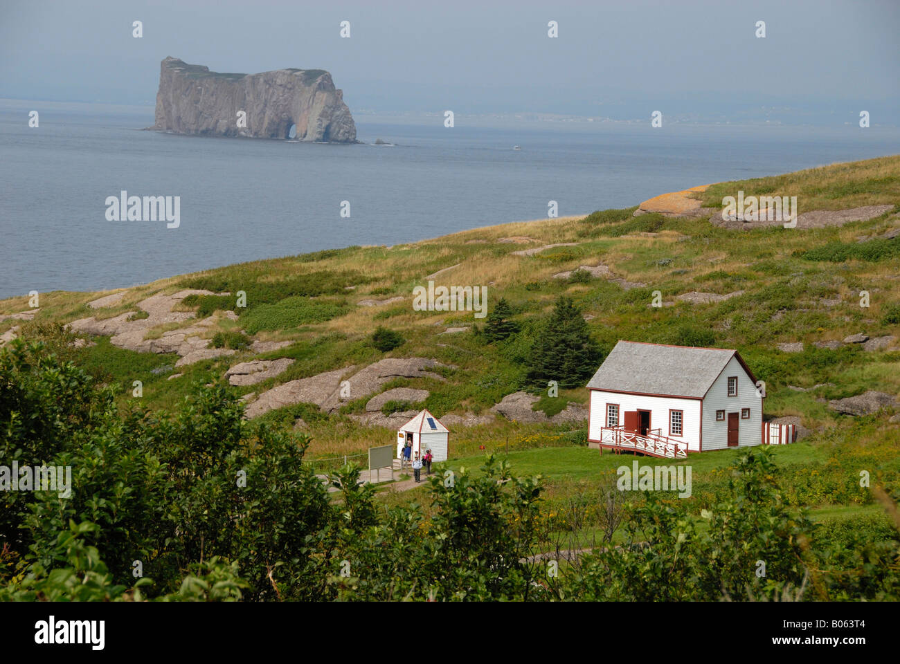Canada, Quebec, Perce. View of Perced Rock from Bonaventure Island ...