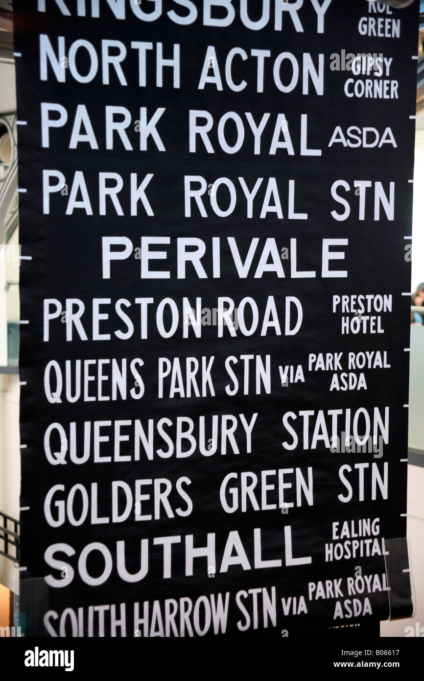 Bus destination signs at London Transport Museum Stock Photo - Alamy