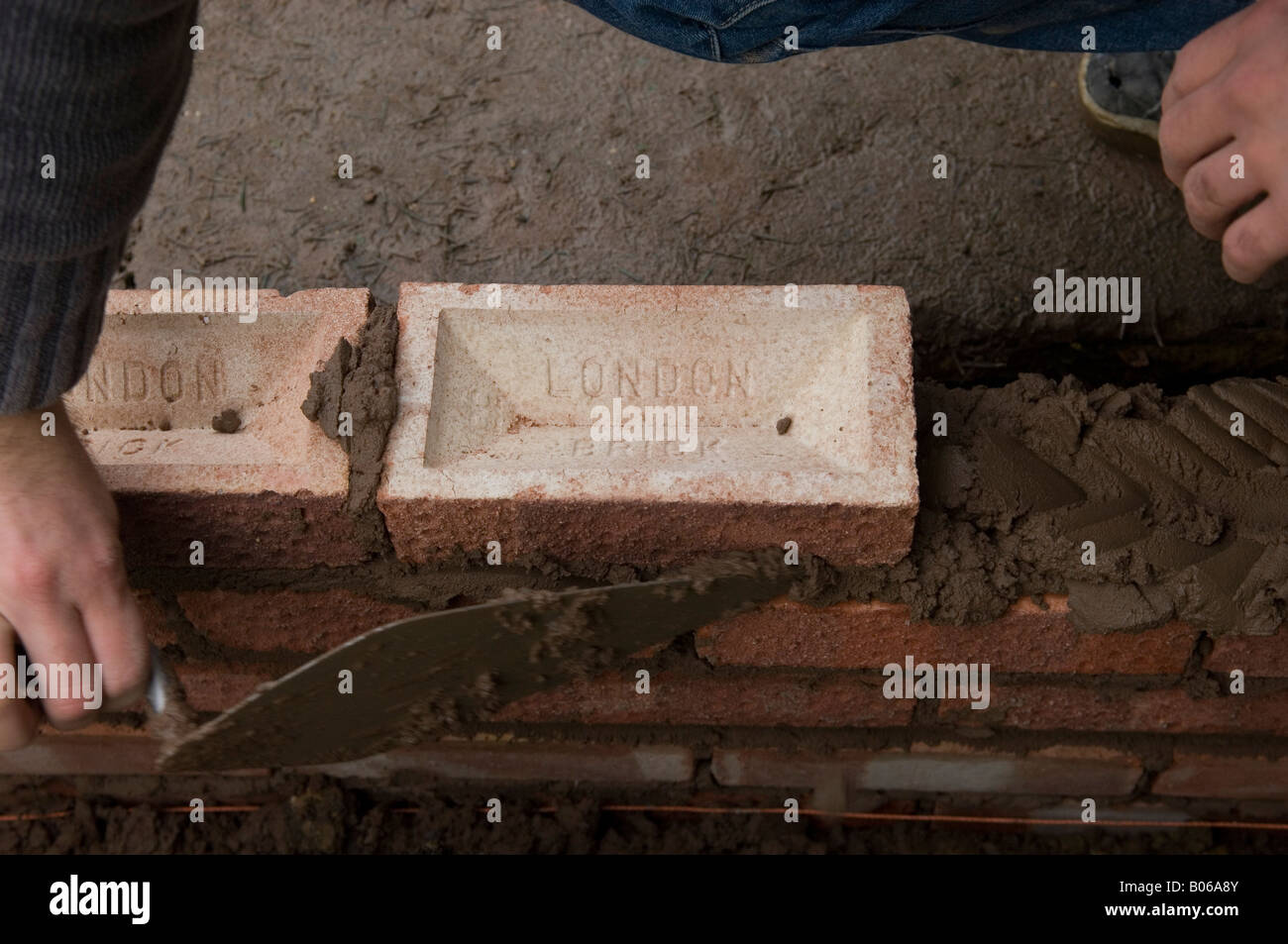 DIY How to build a brick wall Stock Photo - Alamy