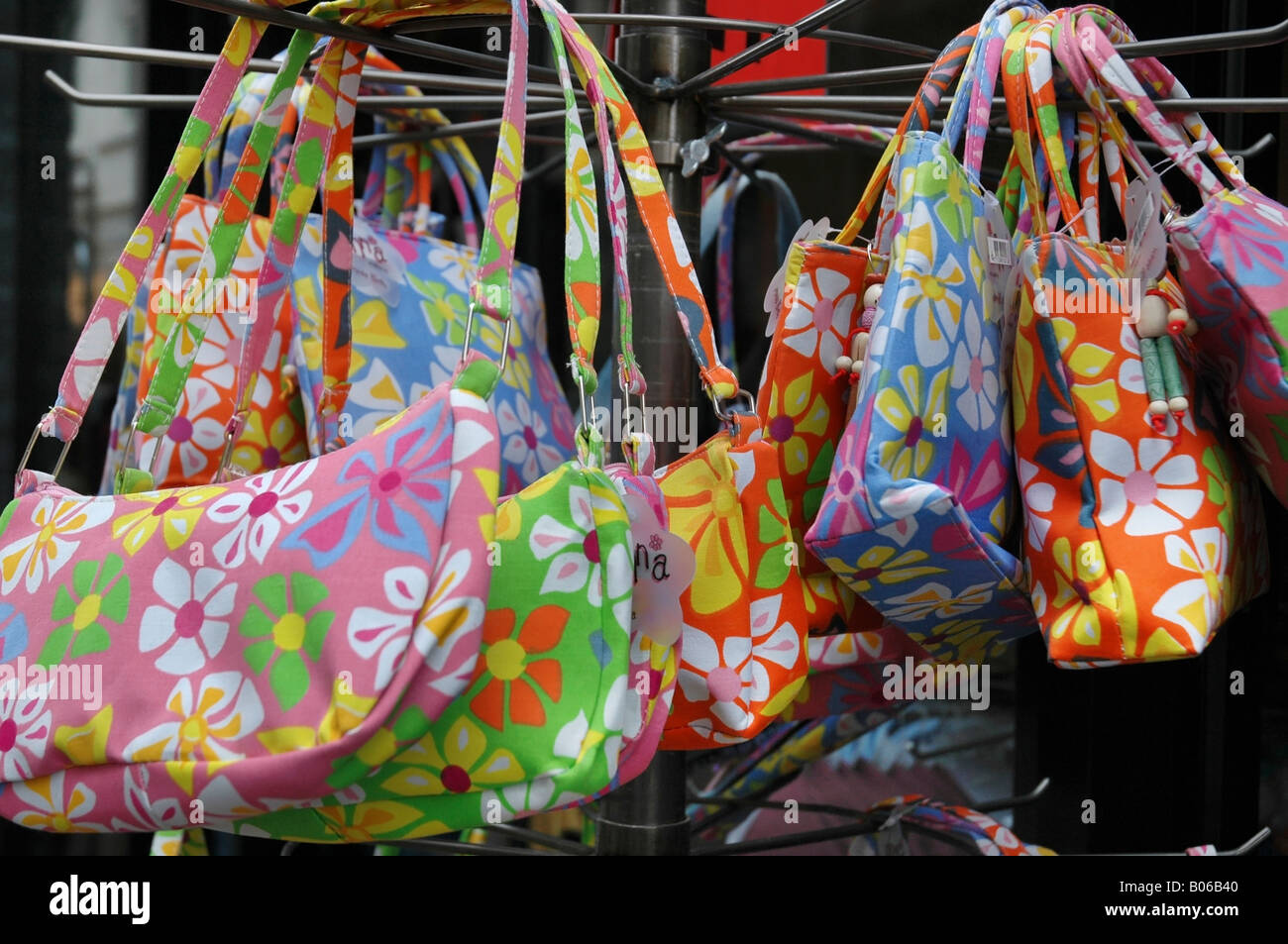 display of coloured handbags Stock Photo - Alamy