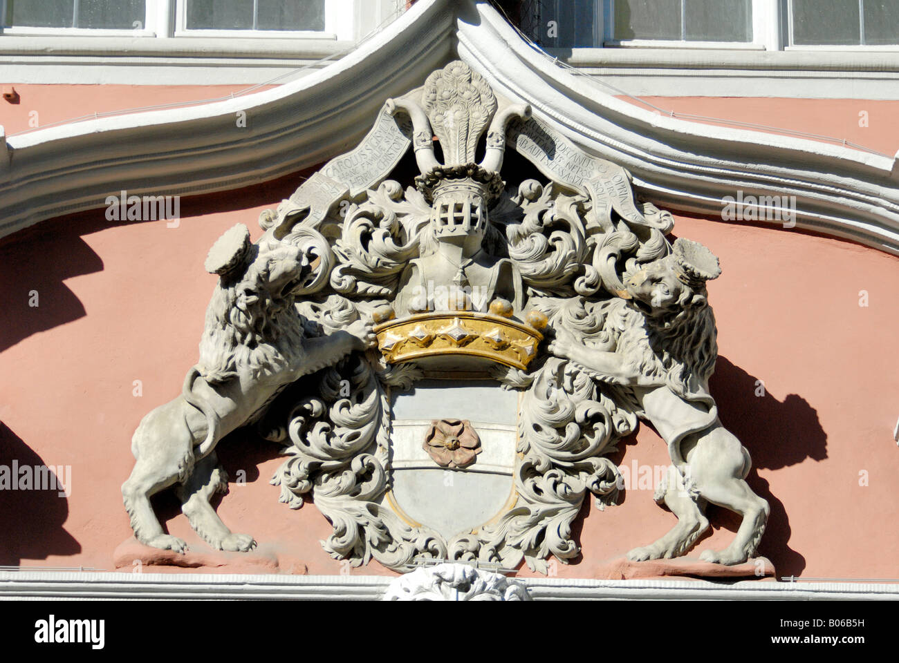 Europe, Germany, Bavaria, Bamberg, Coat of Arms over the doorway of the ...
