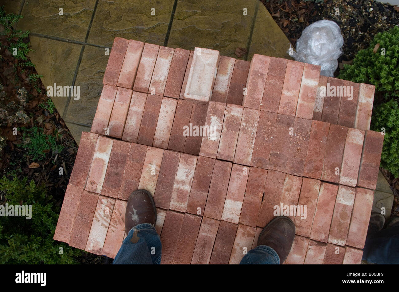 DIY How to build a brick wall Stock Photo - Alamy