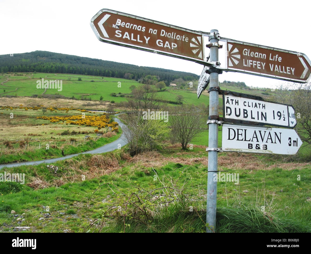 Sign post road marker showing way to Sally Gap and Liffey Valley ...