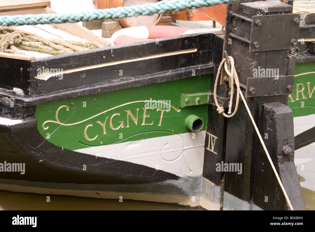Close up of stern of boat showing tiller Stock Photo - Alamy