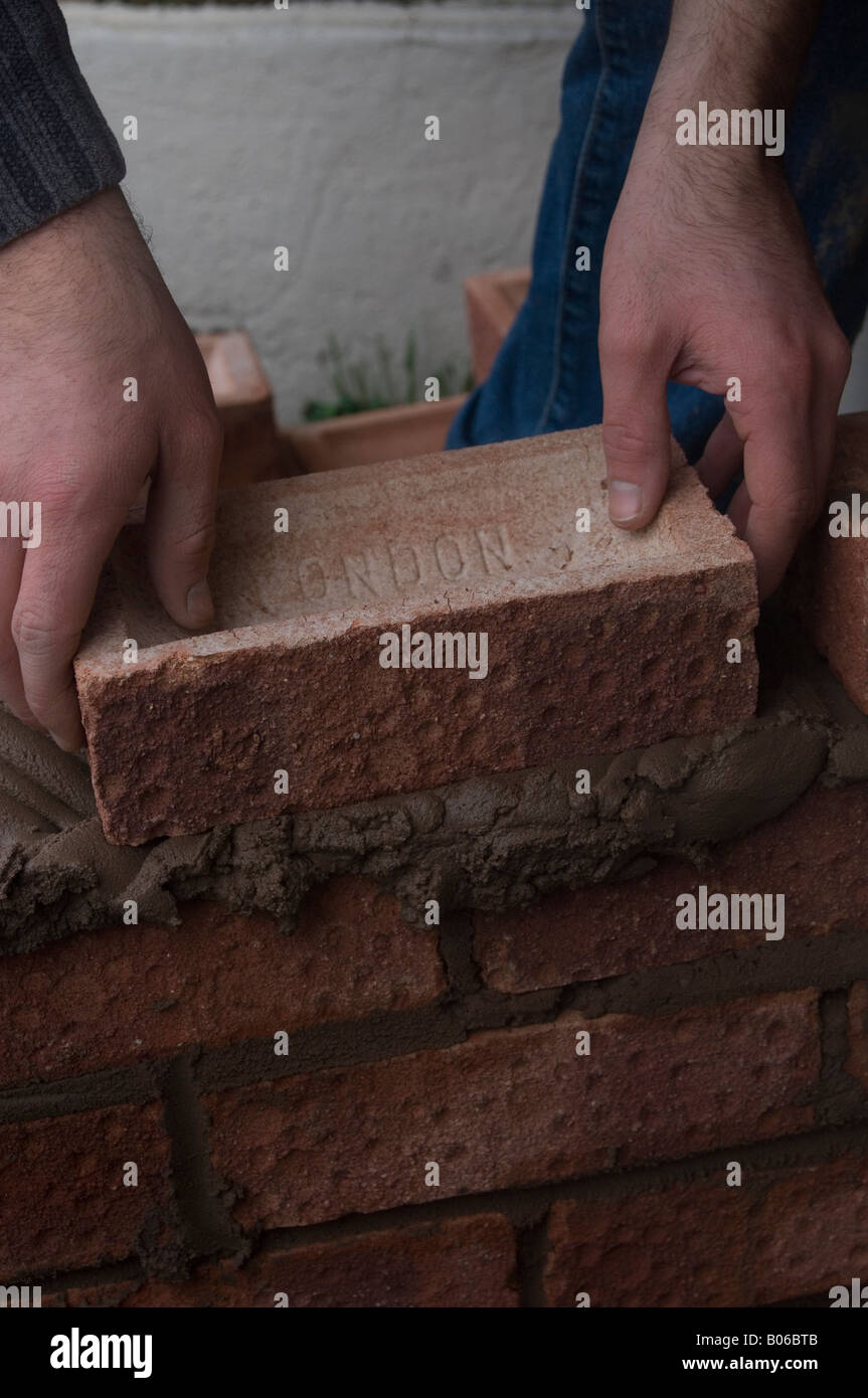 DIY How to build a brick wall Stock Photo - Alamy
