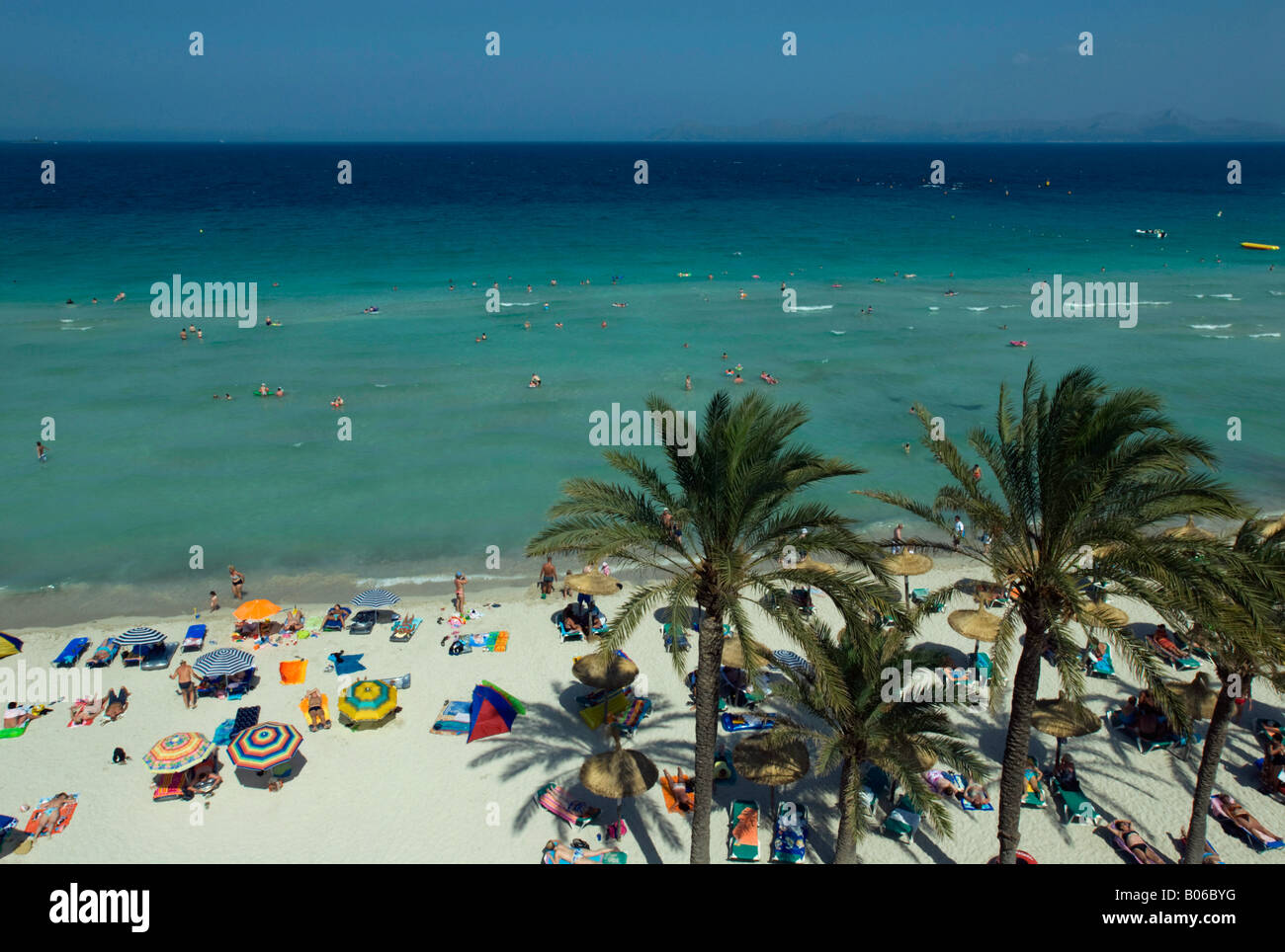 Overview of Alcudia Beach looking out to sea,Alcudia.Mallorca Stock ...