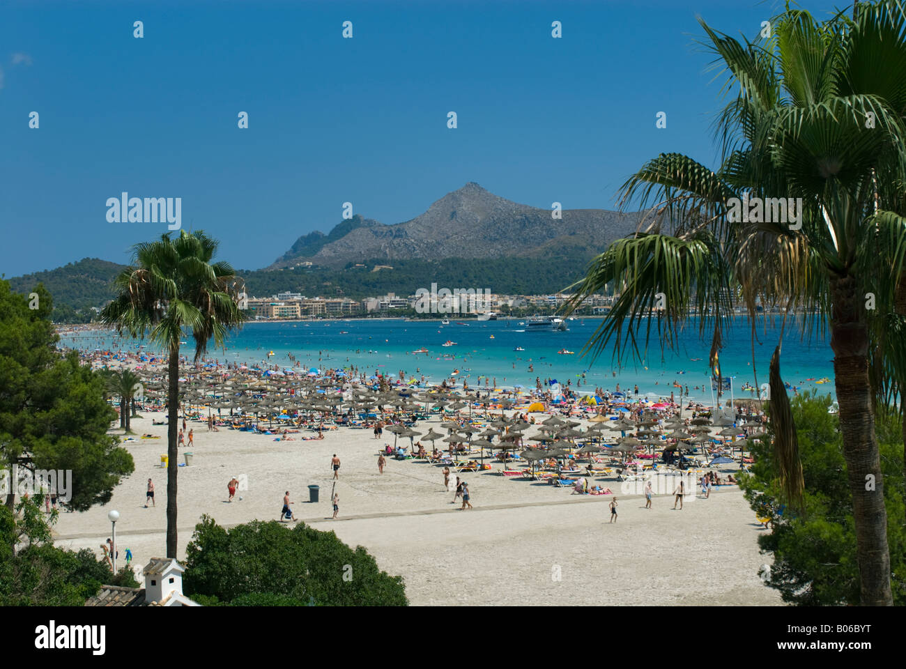 Overview of Alcudia beach showing the main sports beach,with the Bay of ...