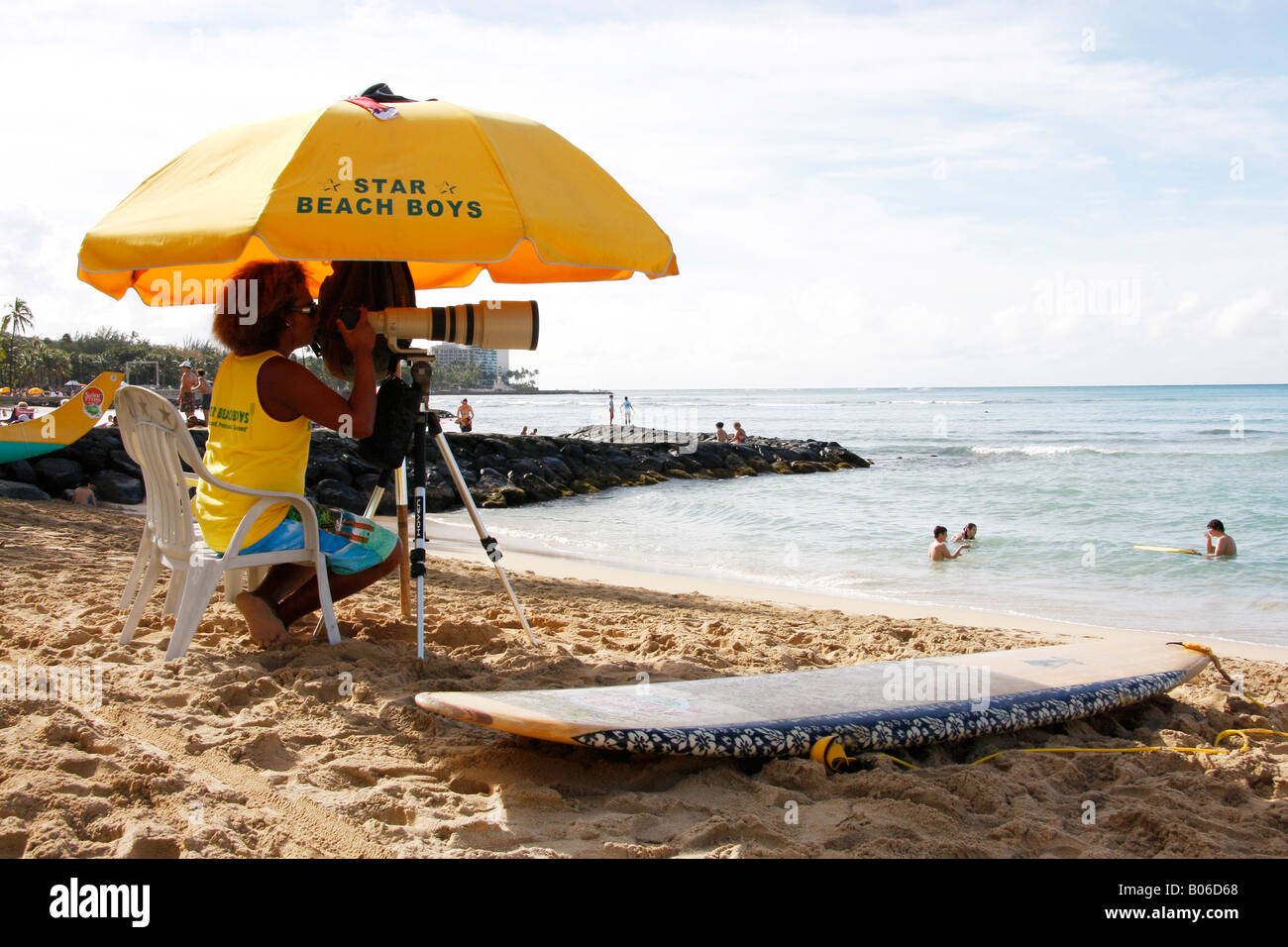 Photographer taking photographs of the 'beginners" surfing students in ...