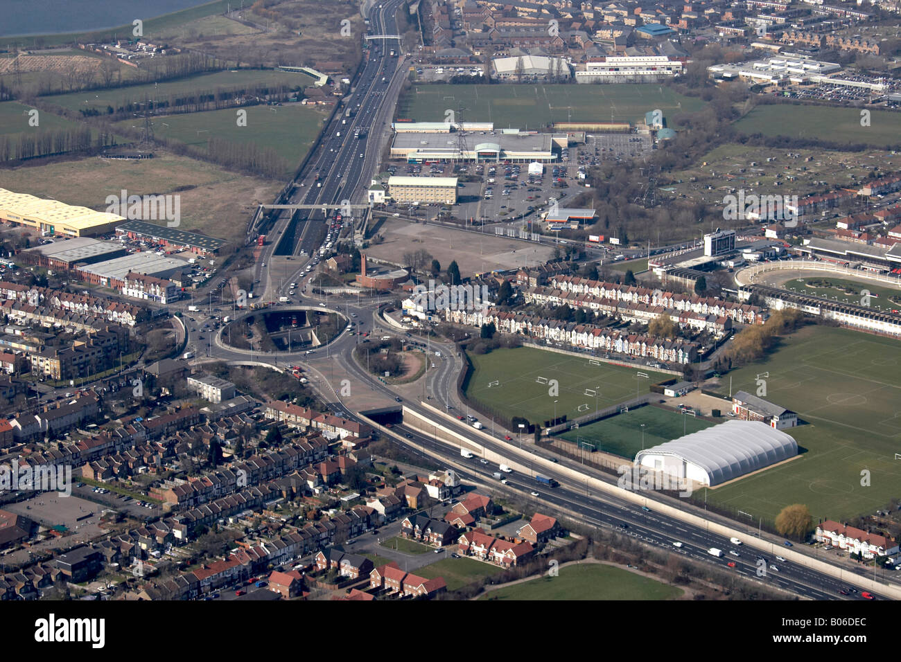 Aerial view north west of Crooked Billet roundabout A406 Waltham Forest ...