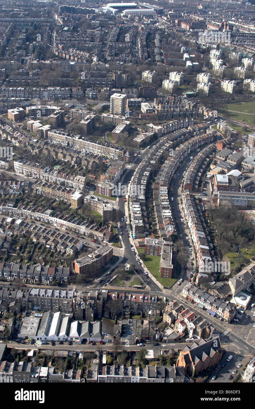 Aerial view west of Arsenal FC football Stadium Highbury suburban ...
