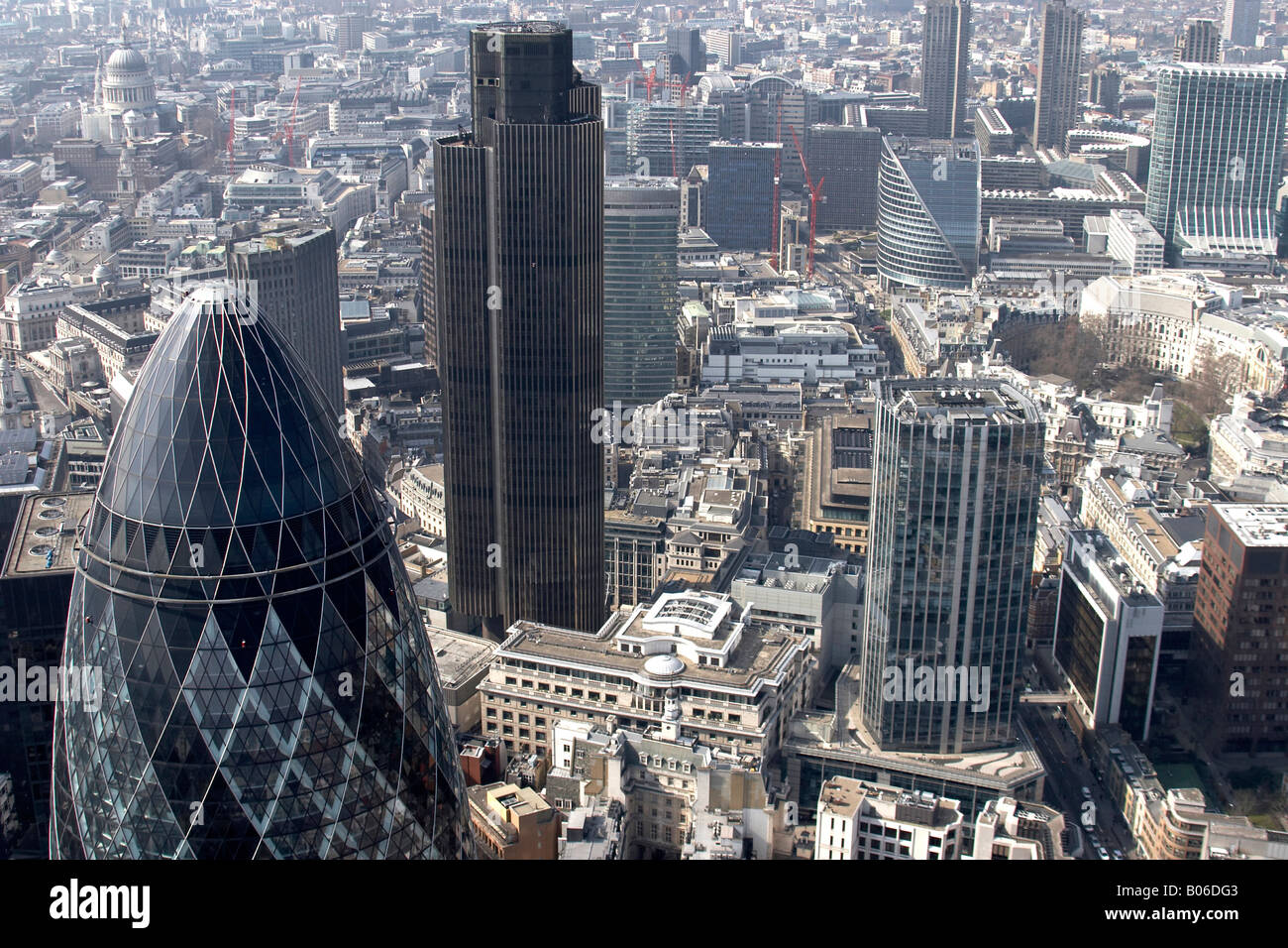 Aerial view west of 30 St Mary Axe The Gherkin National Westminster ...