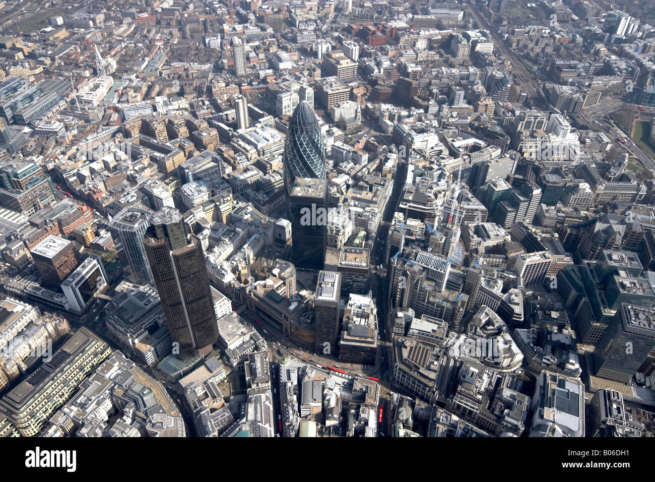 Aerial view east of 30 St Mary Axe The Gherkin National Westminster ...