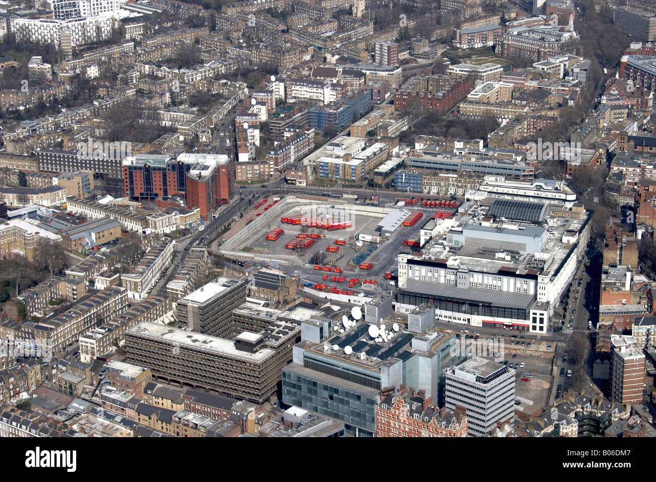 Aerial view north of British Postal Museum and Archive Phoenix Place ...
